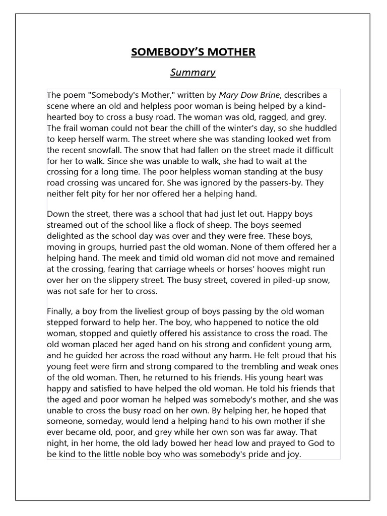 Somebody's Mother - Summary | PDF