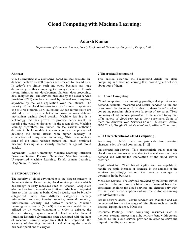 Adarsh | PDF | Machine Learning | Cloud Computing