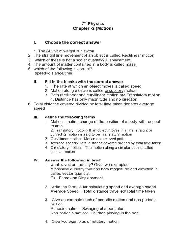 7th Physics Motion | PDF | Speed | Velocity 7th Physics Motion | PDF | Speed | Velocity
