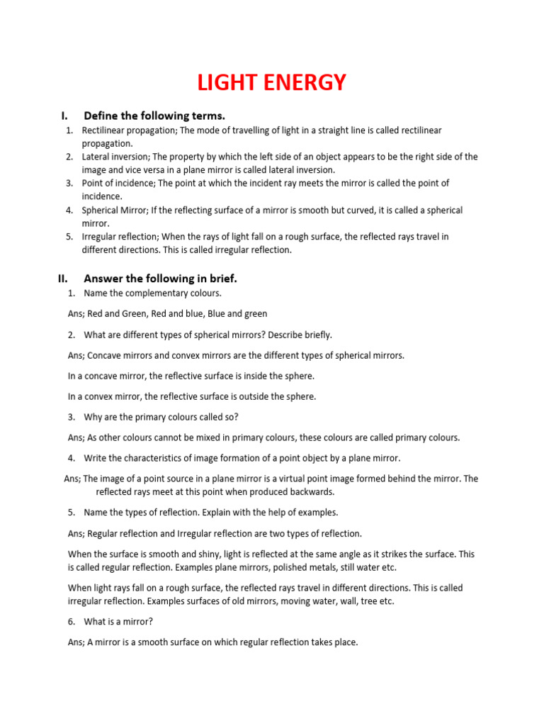 Light Energy | PDF | Mirror | Reflection (Physics)