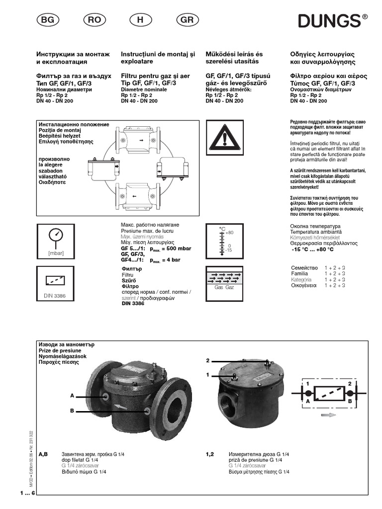 BG GR RO H: (Mbar) (A) EN 1854 DIN 3537 | PDF