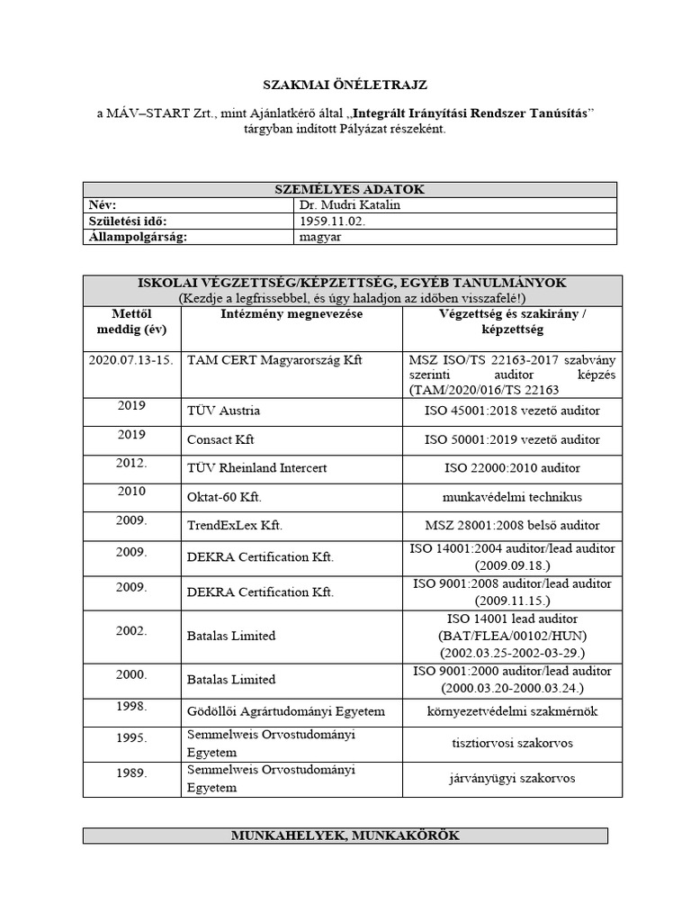 Mudri K-Szakmai Önéletrajz | PDF