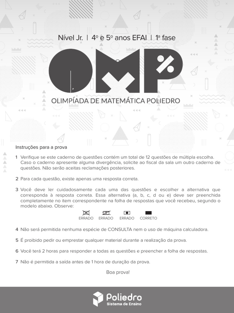OMP 2021 - 1 Fase - N¡vel Jr. (4 e 5 Anos) - Prova | PDF