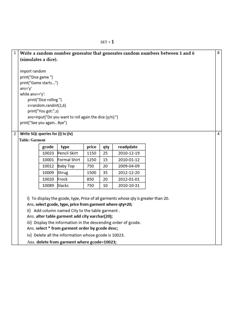 CBSE CS PracticalExamQP ANS 2023-24 | PDF | Databases | Data Management