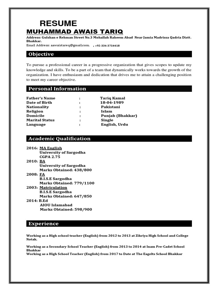 Resume: Muhammad Awais Tariq | PDF