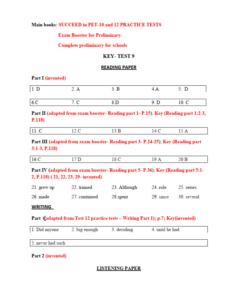 KEYS - TEST 9-12 - New-CORRECTED | PDF