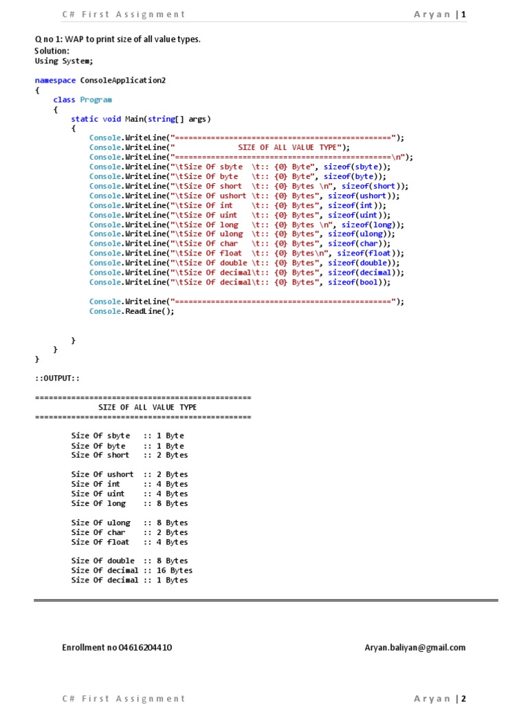 First Assignment C Download Free Pdf C Sharp Programming Language