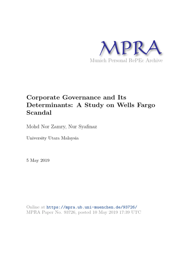 MPRA - Paper - 93726 Wells Fargo | PDF | Corporate Governance | Wells Fargo