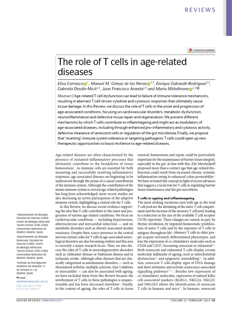 I18 - 2022 T Cells in Age Related Diseases | PDF