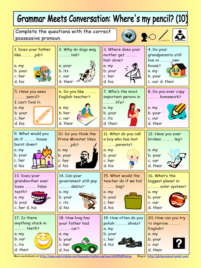 1 Grammar Meets Conversation 10 Possessive Adjective Fun Activities ...