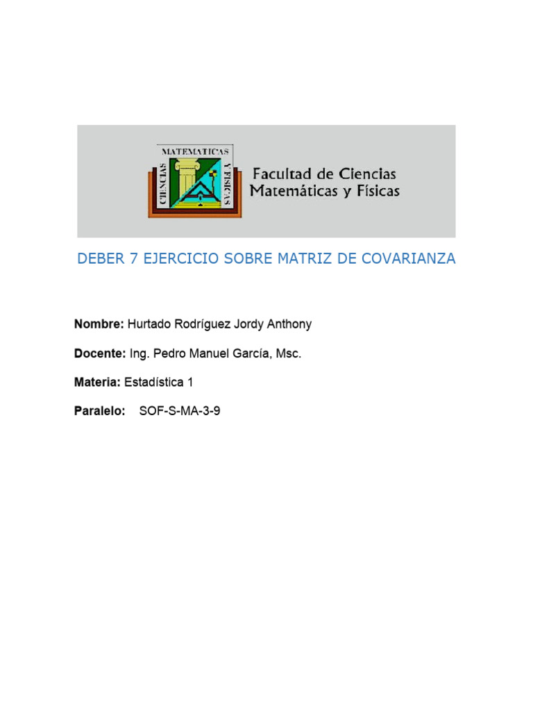 Deber 7 Ejercicio Sobre Matriz de Covarianza | PDF