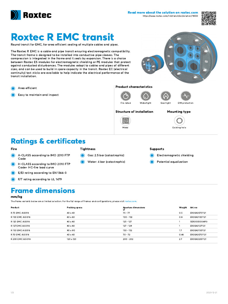 Roxtec R EMC Transit | PDF | Electromagnetic Compatibility | Pipe (Fluid Conveyance)