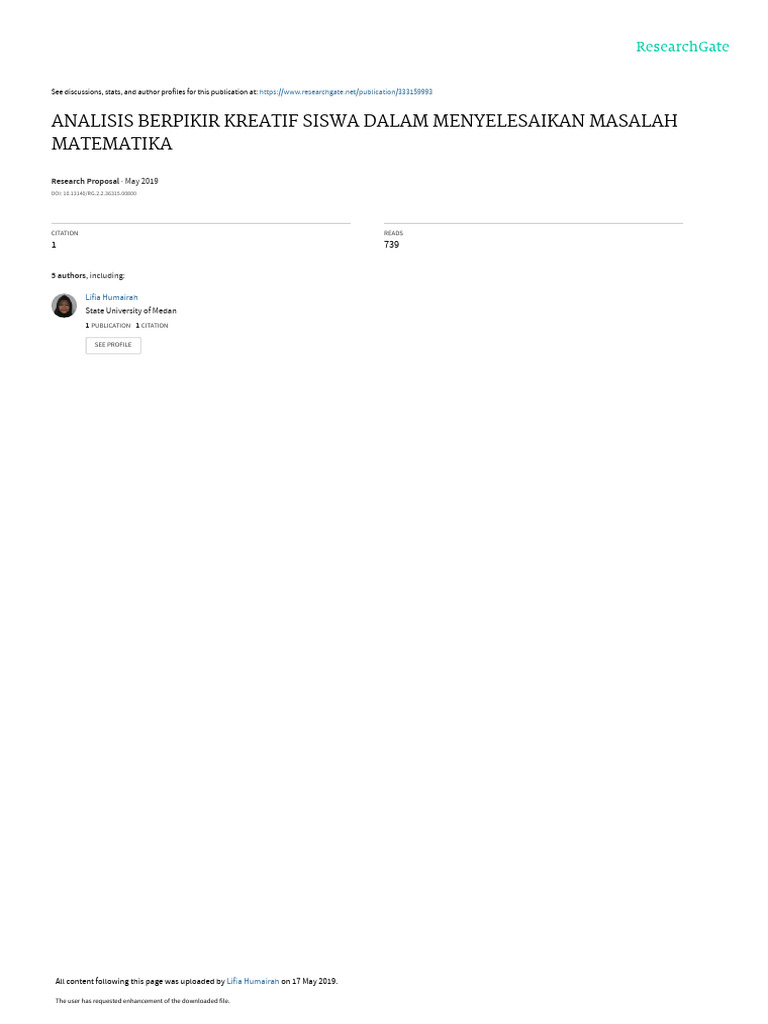 Analisis Berpikir Kreatif Siswa Dalam Menyelesaikan Masalah Matematika | PDF | Karier & Perkembangan
