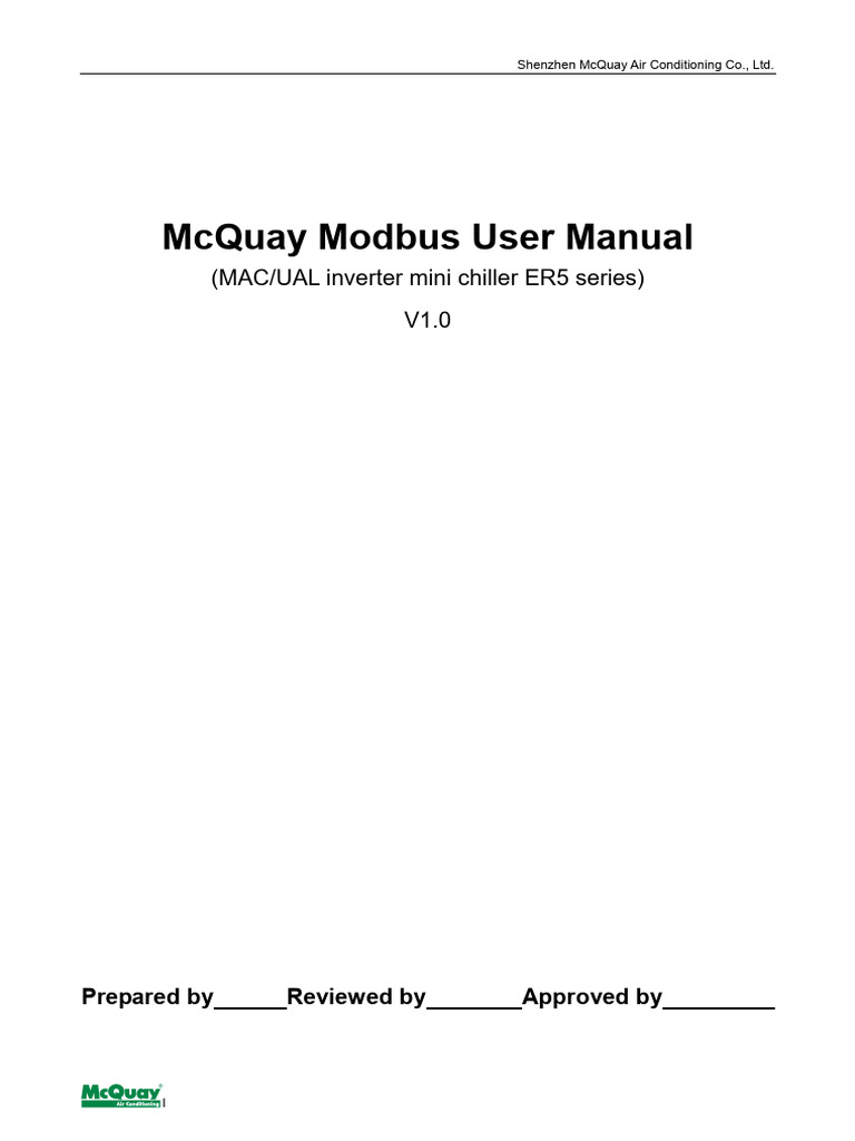 McQuay Modbus User Manual For UAL-D (R) 5 EN201701 | PDF | Computer Architecture ...