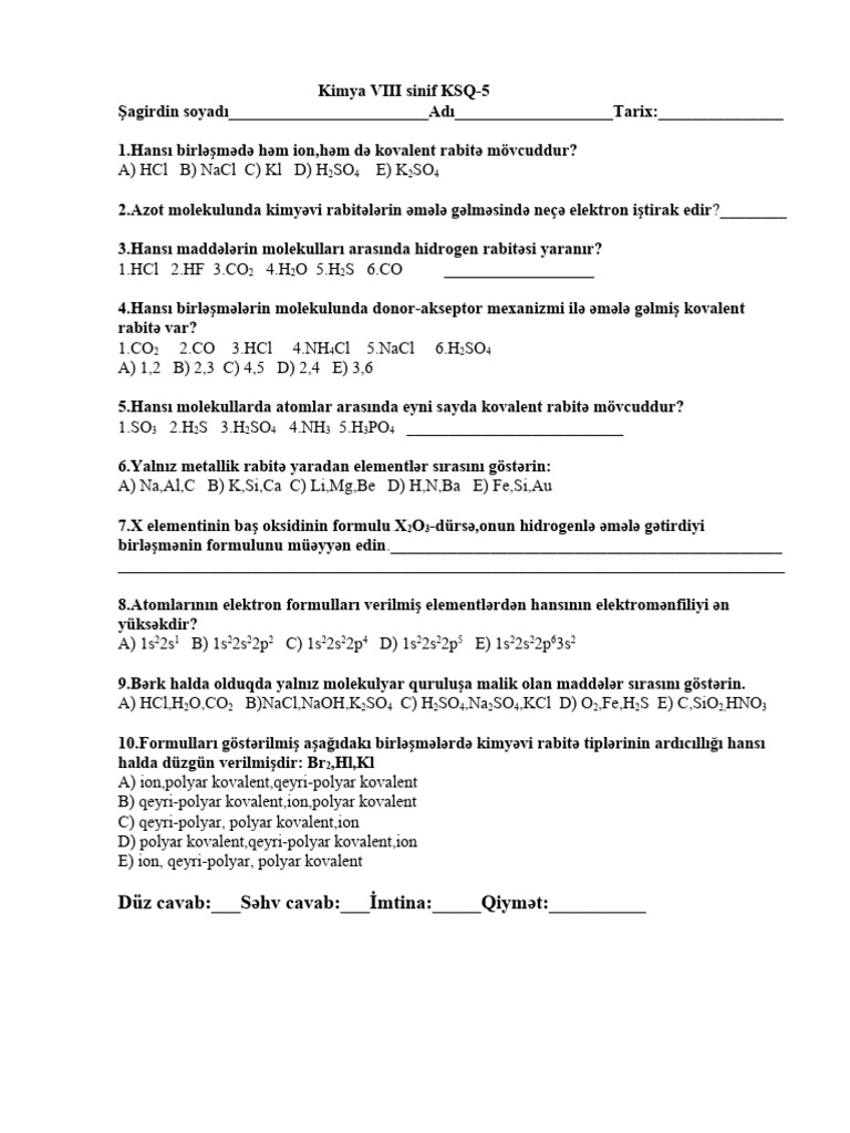 Kimya Viii. Ksq-5 | PDF