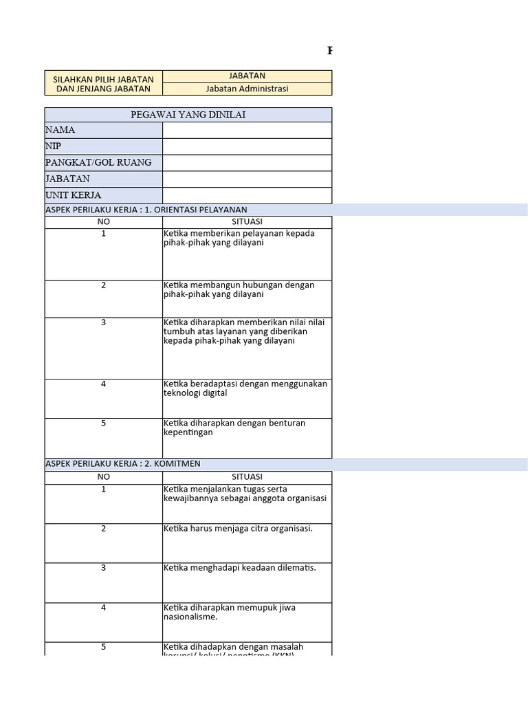 Aspek Kepemimpinan (Ja, JF) Form Penilaian Perilaku | PDF
