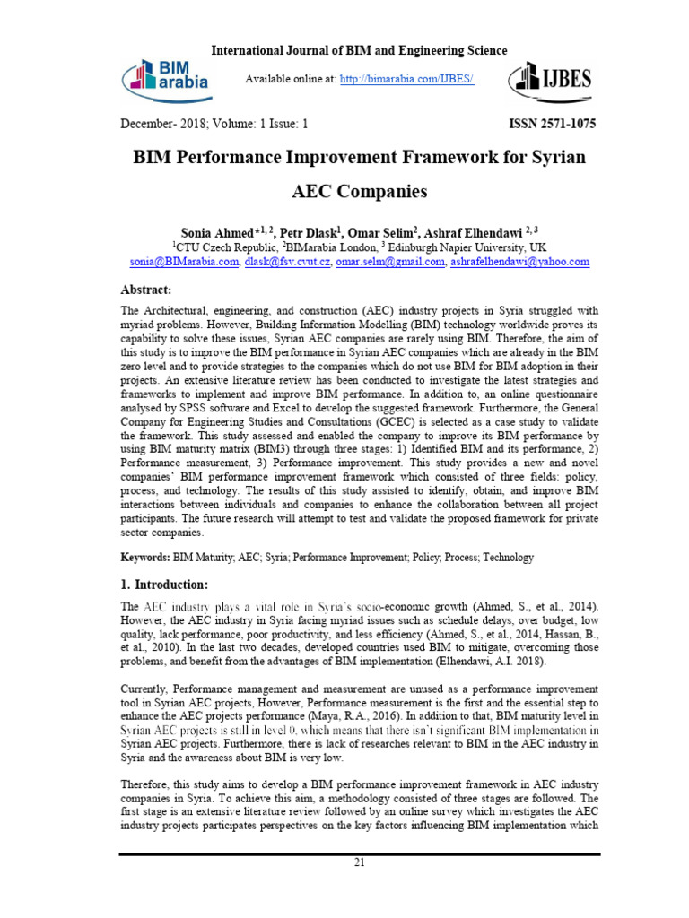 BIM Performance Improvement Framework For Syrian AEC Companies | PDF