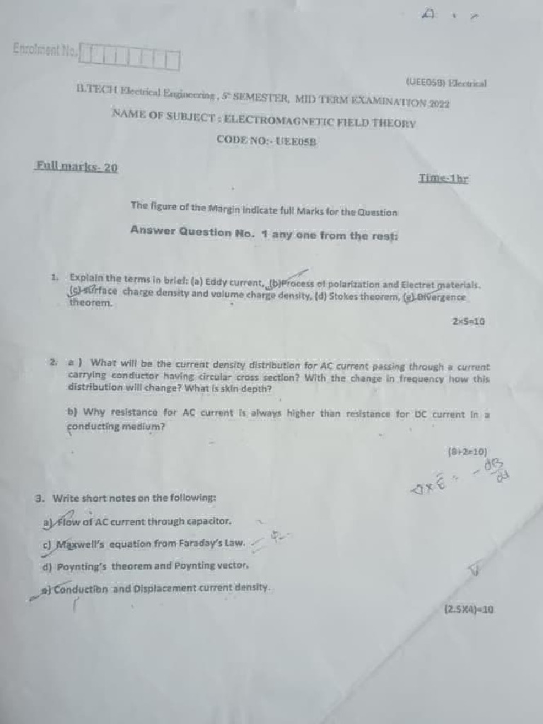 5th Sem QN Paper 2022 | PDF | Electric Motor | Electric Generator