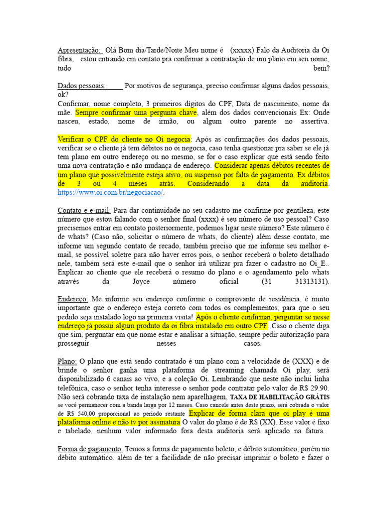 Script Auditoria - Nova Fibra | PDF