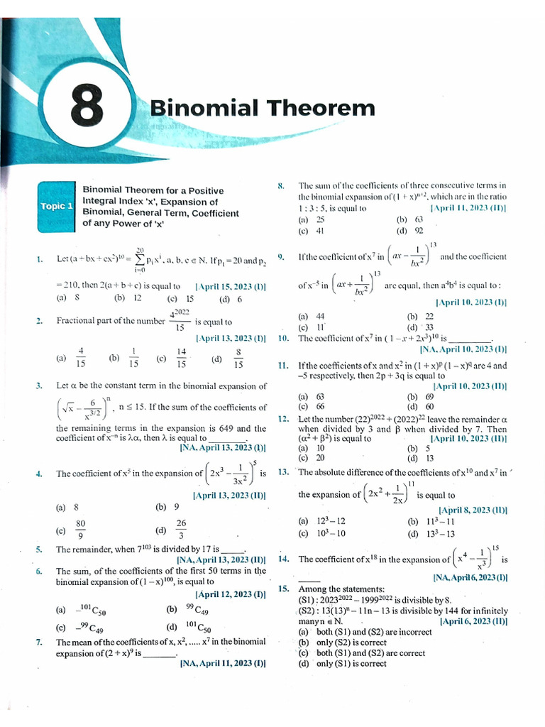 Binomial Theorem PYQ | PDF