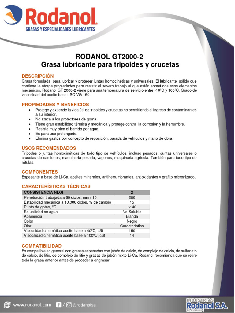 Grasa Lubricante para Tripoides y Crucetas | PDF | Sustancias químicas | Materiales