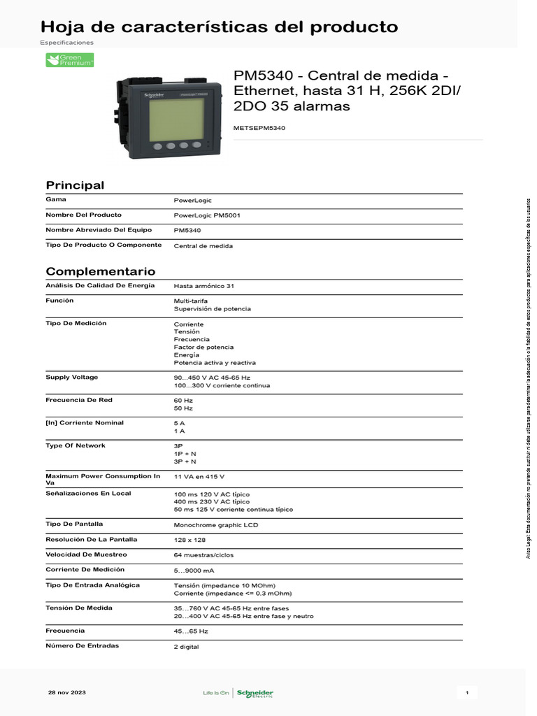 Schneider Electric - Gama-PowerLogic-PM5000 - METSEPM5340 | PDF
