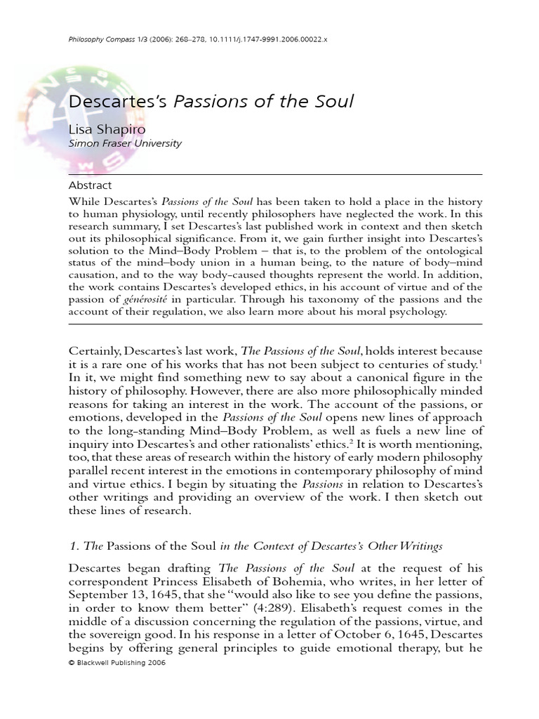 Descartes's Passions: Mind-Body Insights | PDF | René Descartes | Mind