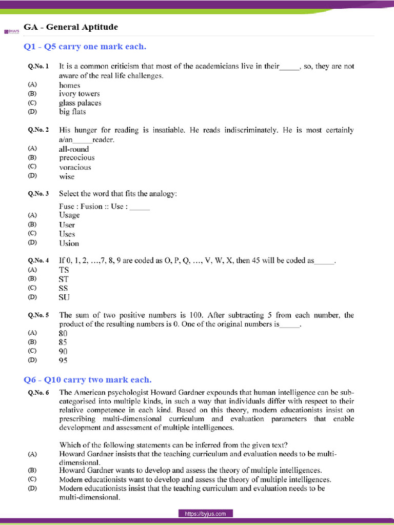 GATE Exams Civil Engineering Previous Year Paper 2020 | PDF