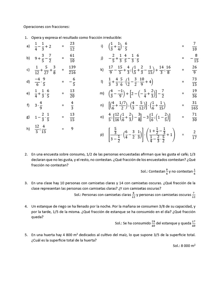 1.operaciones Con Fracciones - Soluciones | PDF