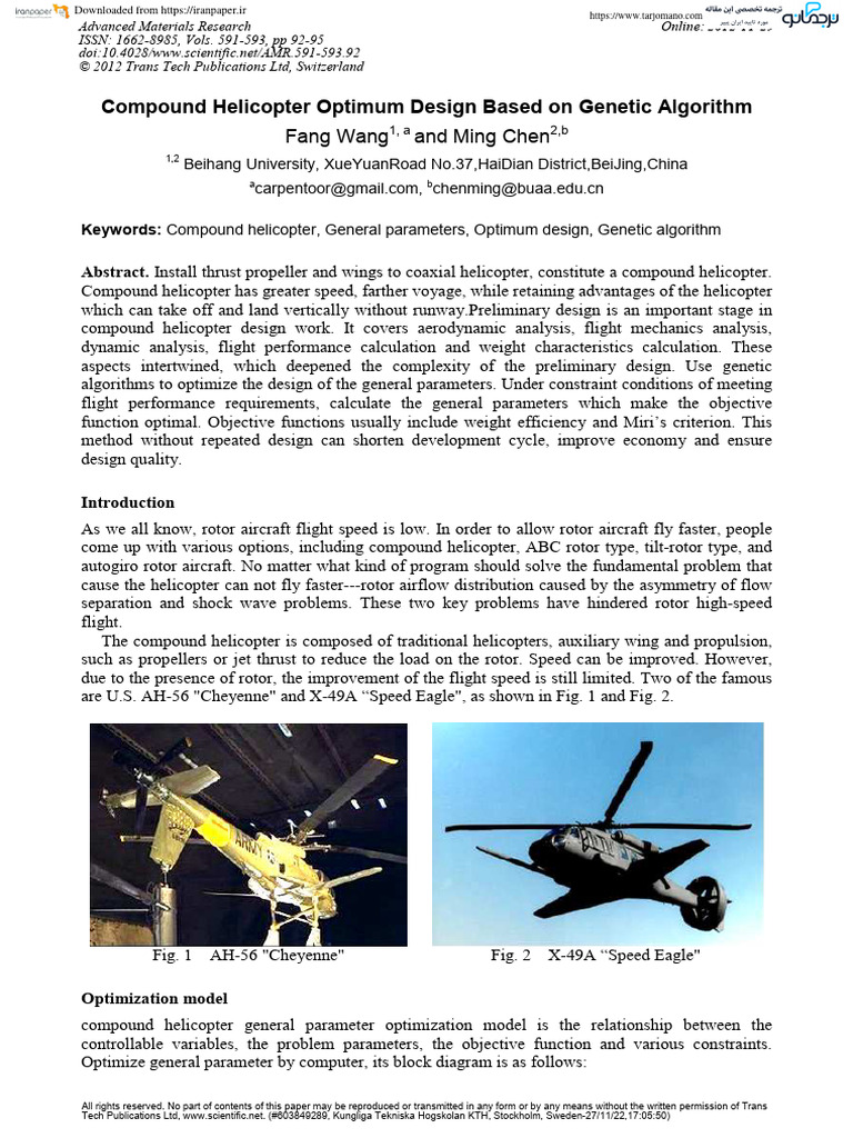 Compound Helicopter Optimum Design Based On Genetic Algorithm | PDF