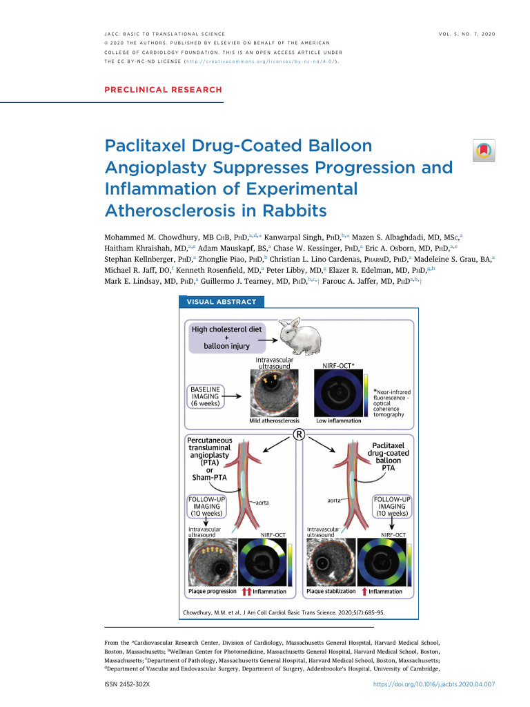 Chowdhury Et Al 2020 Paclitaxel Drug Coated Balloon Angioplasty Suppresses Progression and ...