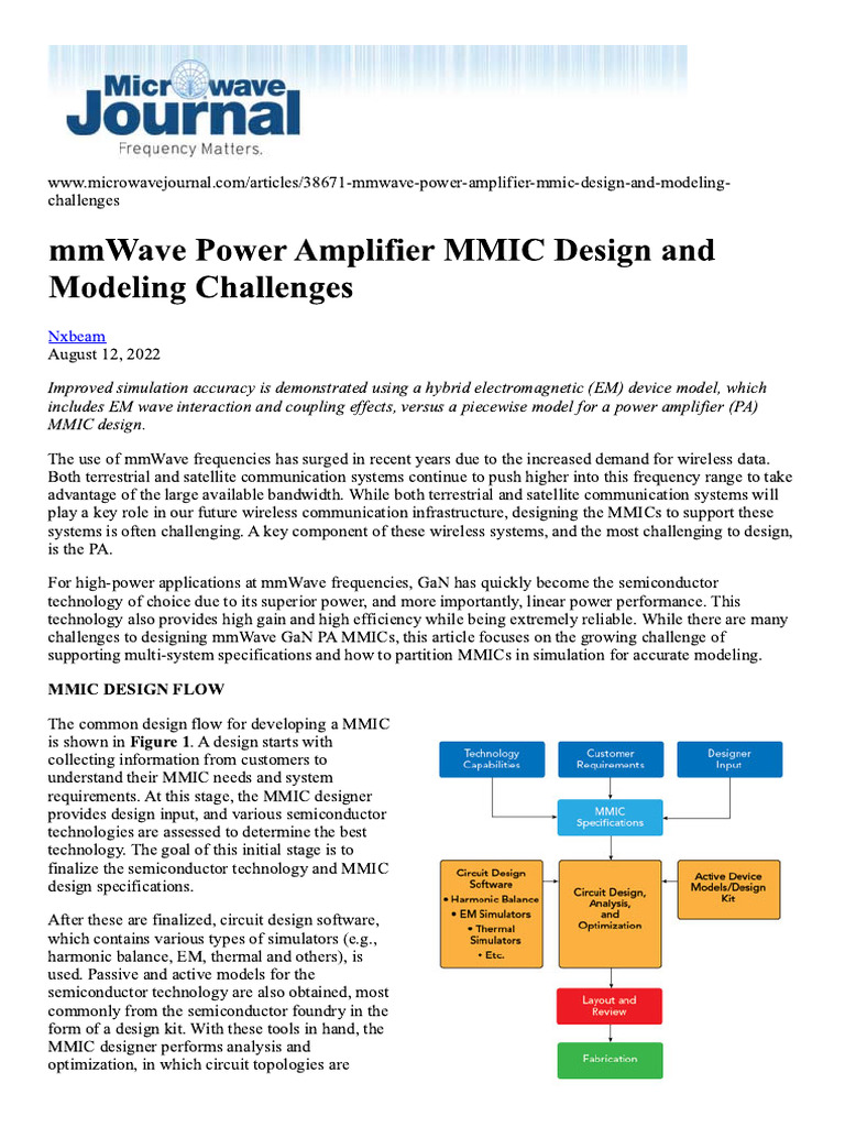 Mmwave Power Amplifier MMIC Design and Modeling Challenges - 2022-08-09 ...