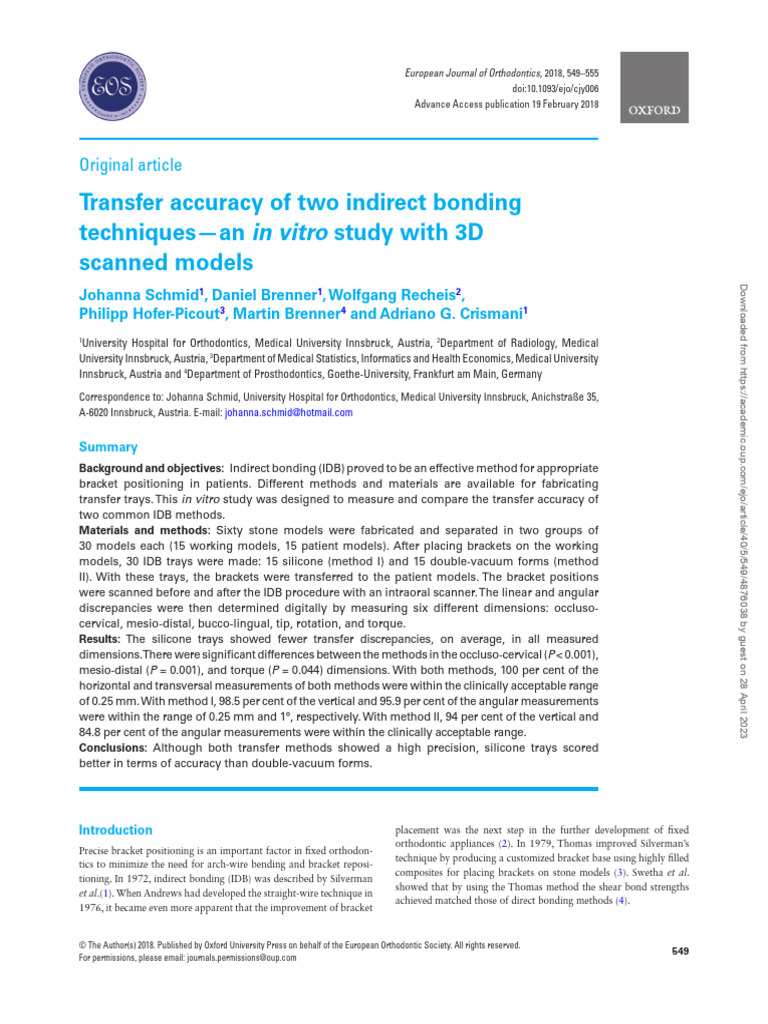 Transfer Accuracy of Two Indirect Bonding | PDF