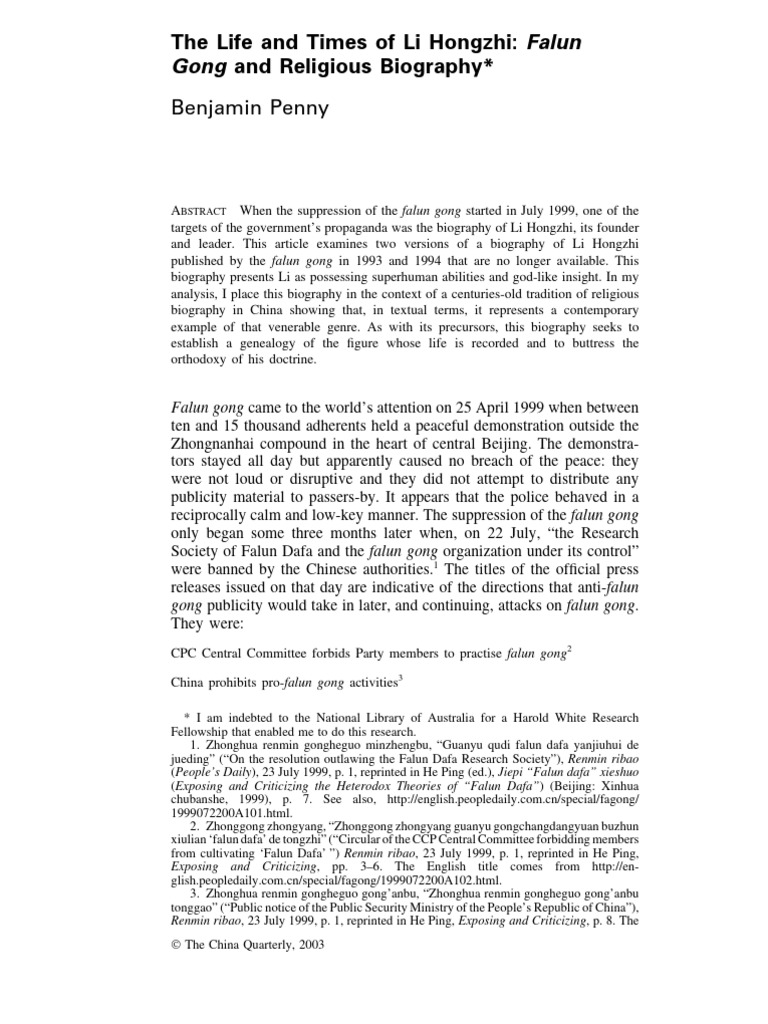 Benjamin Penny: Gong and Religious Biography | PDF | China | World Politics