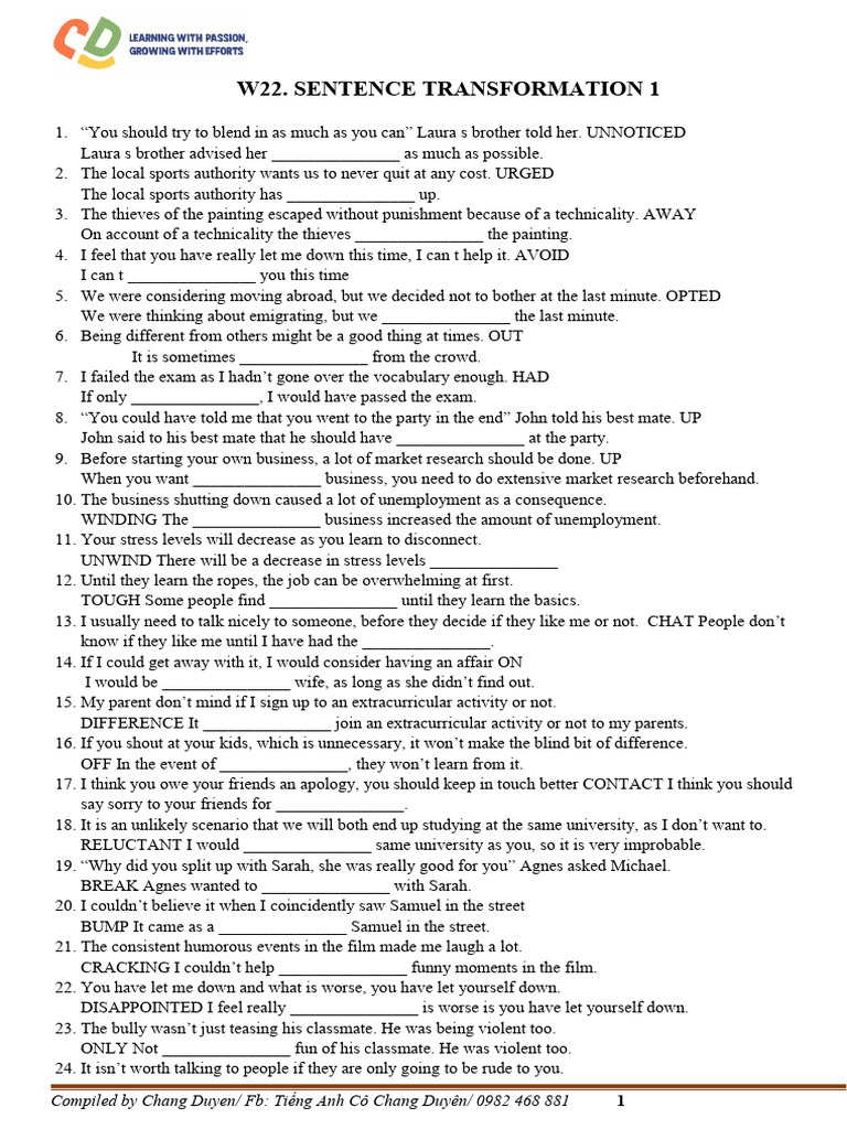 W22. Sentence-Transformation | PDF
