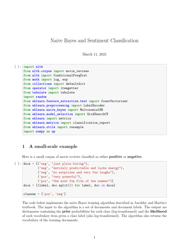 Naive Bayes and Sentiment Classification | PDF