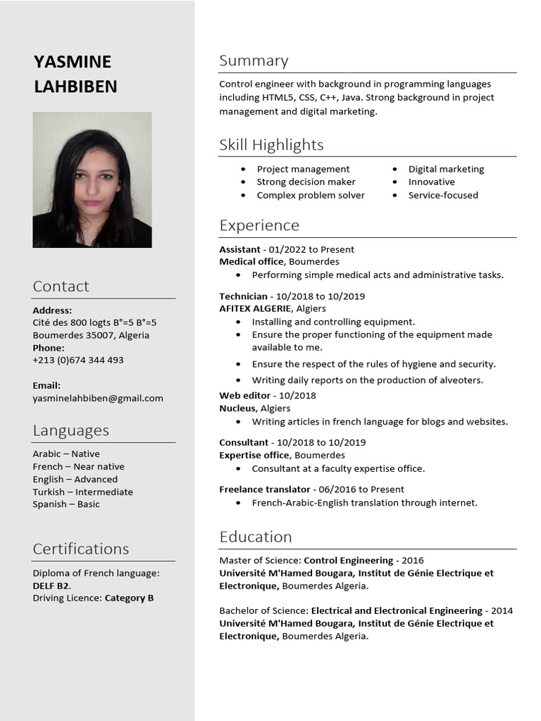 Yasmine's Resume | PDF | Computing