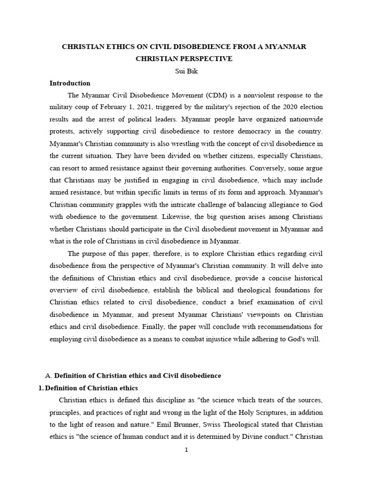 Christian Ethics On Civil Disobedience From A Myanmar Christian ...