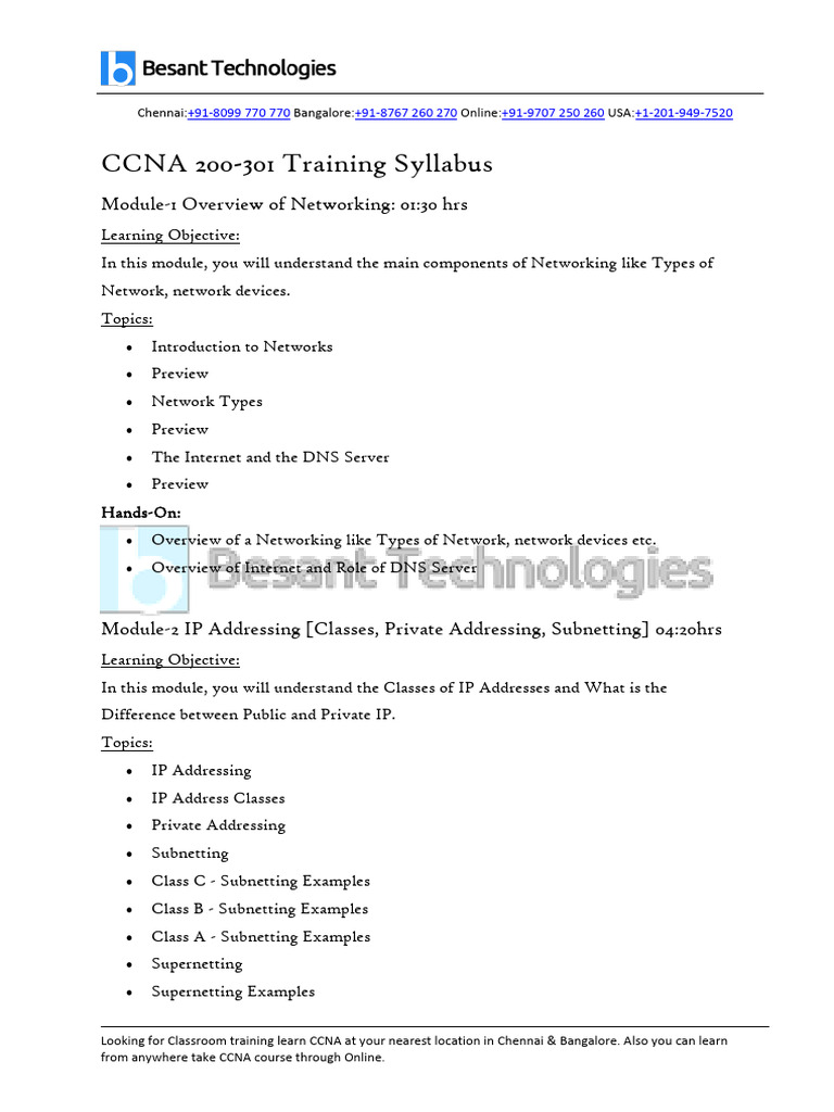 Ccna Course Syllabus | PDF | Internet Protocol Suite | Computer Network Ccna Course Syllabus | PDF | Internet Protocol Suite | Computer Network