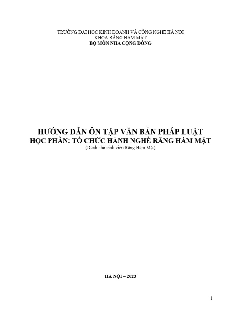 Hướng Dẫn Ôn Tập Tổ Chức Hành Nghề RHM 2023 | PDF