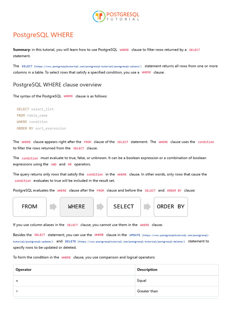 5-PostgreSQL WHERE - Filtering Rows of A Query | Download Free PDF | Boolean Data Type ...