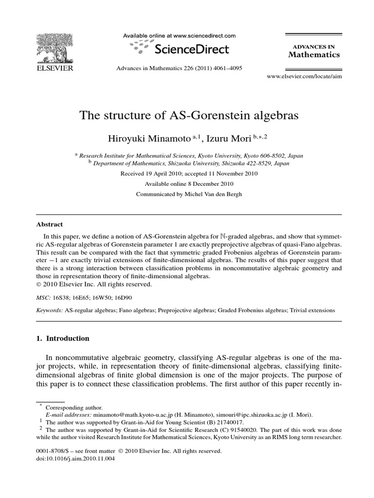 The Structure of AS-Gorenstein Algebras (Minamoto) | PDF | Ring ...