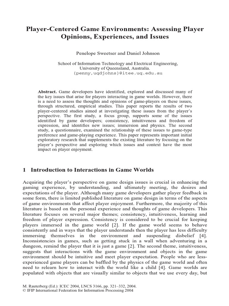 Player-Centered Game Environments Assessing Player | PDF | Experience | Focus Group