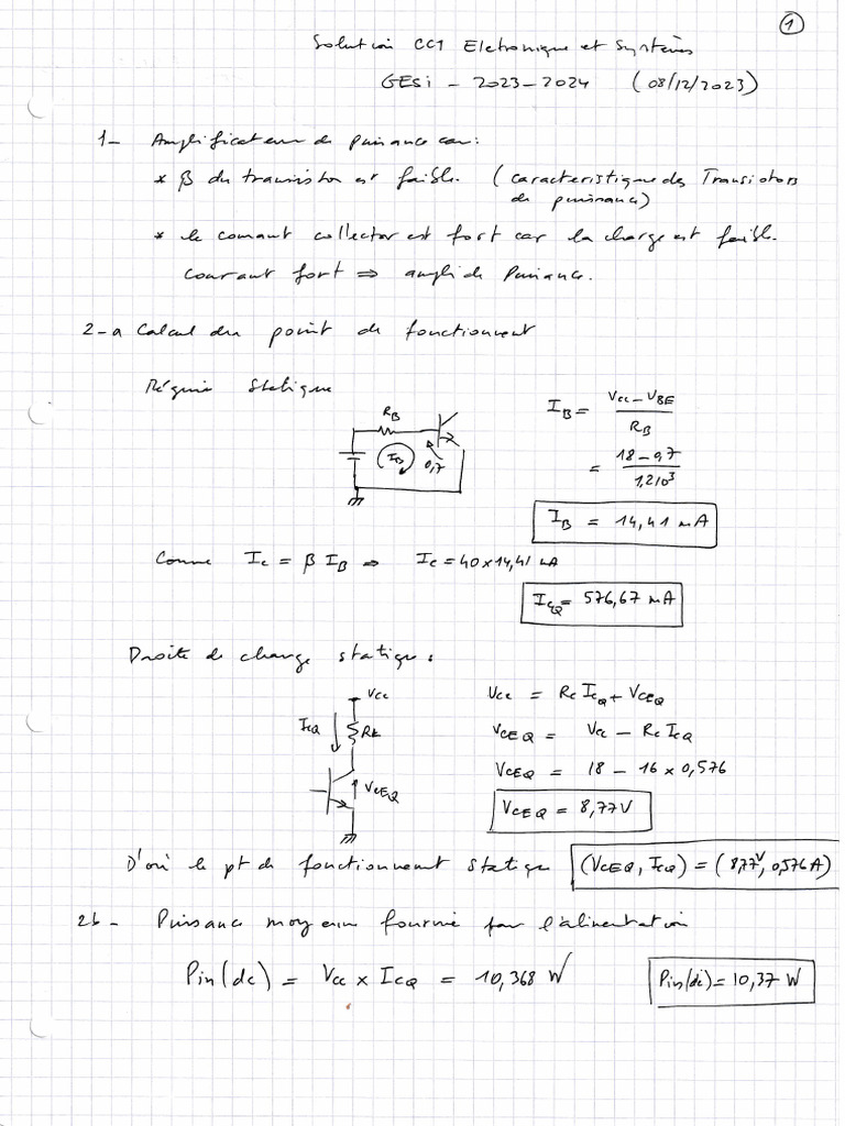 Solution-CC1-Electronique Et Systã Mes 2023-2024 | PDF