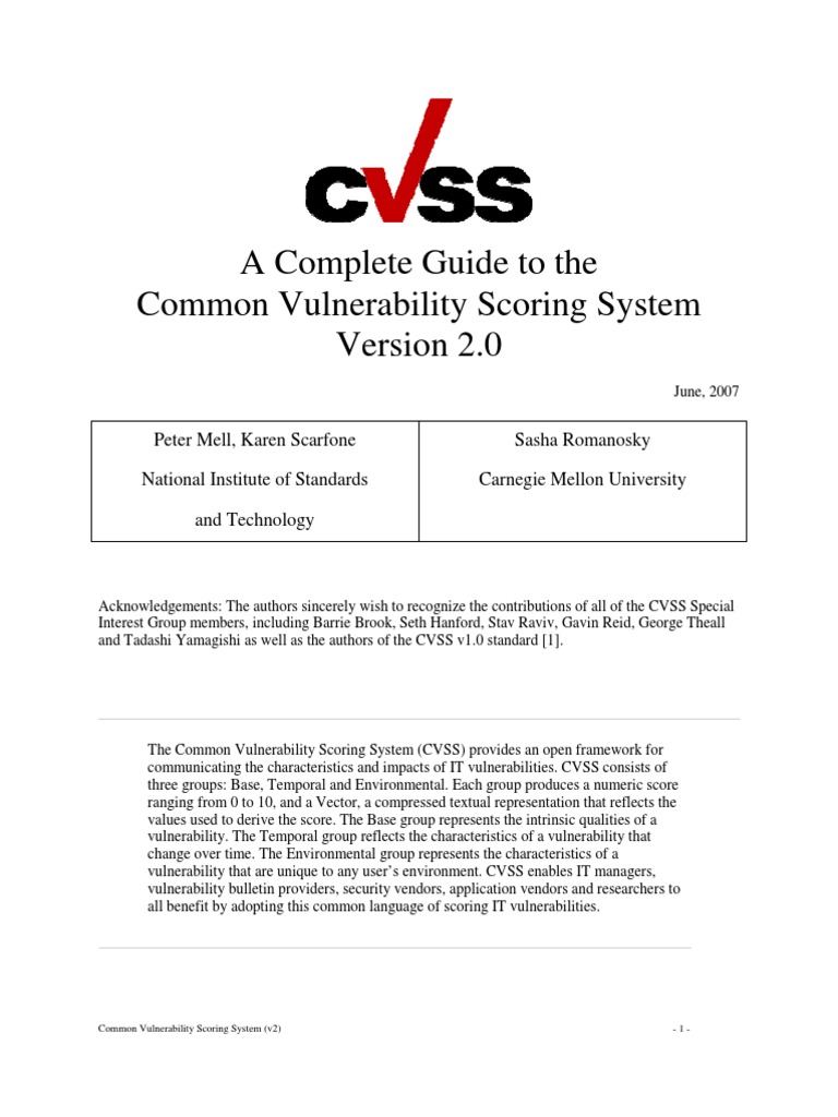 A Complete Guide To The Common Vulnerability Scoring System | PDF