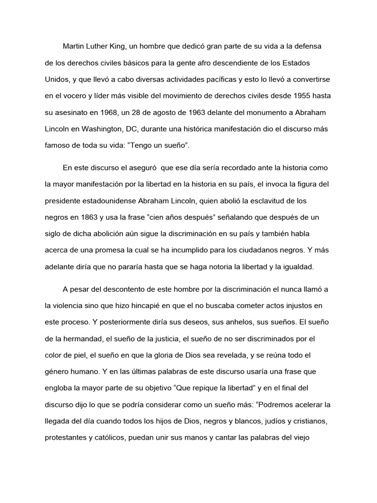 Martin Luther King Tengo Un Sueño | PDF