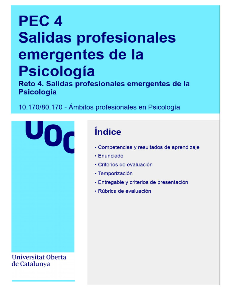 Enunciado - PEC - 4 - Salidas Professionales | PDF | Sicología | Evaluación