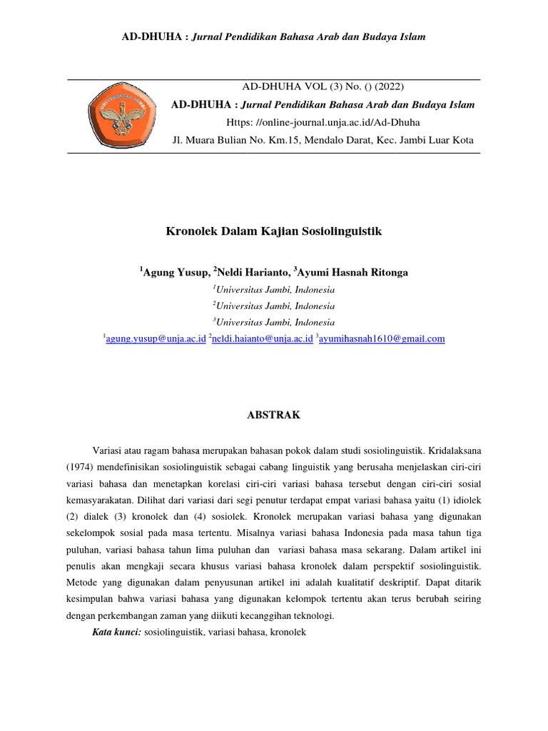 Kronolek Dalam Kajian Sosiolinguistik - Ayumi Hasnah R PDF | PDF