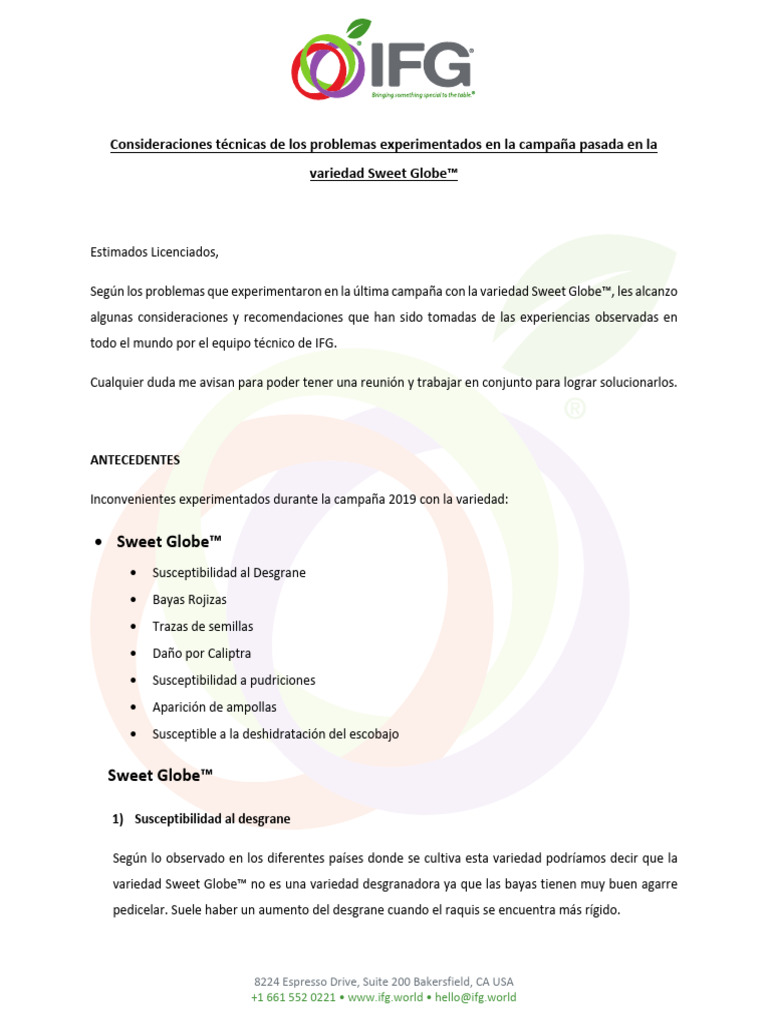 Consideraciones A Tomar en Variedad Sweet Globe 2020 | PDF | Cosecha ...