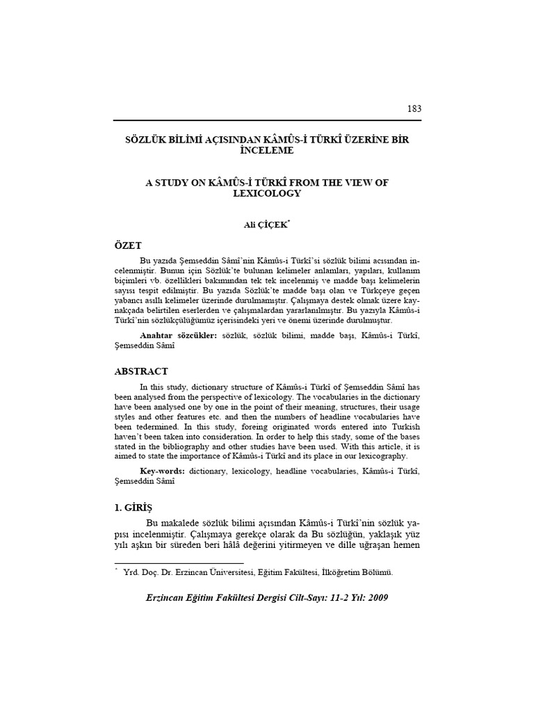 Ali - Cicek - Sozluk - Bilimi - Kamus - I - Turki-1 NNNN | PDF